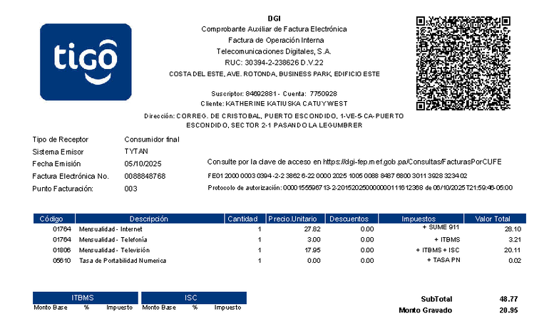 DGI Comprobante Auxiliar de Factura Electrónica - Katerine - Studocu