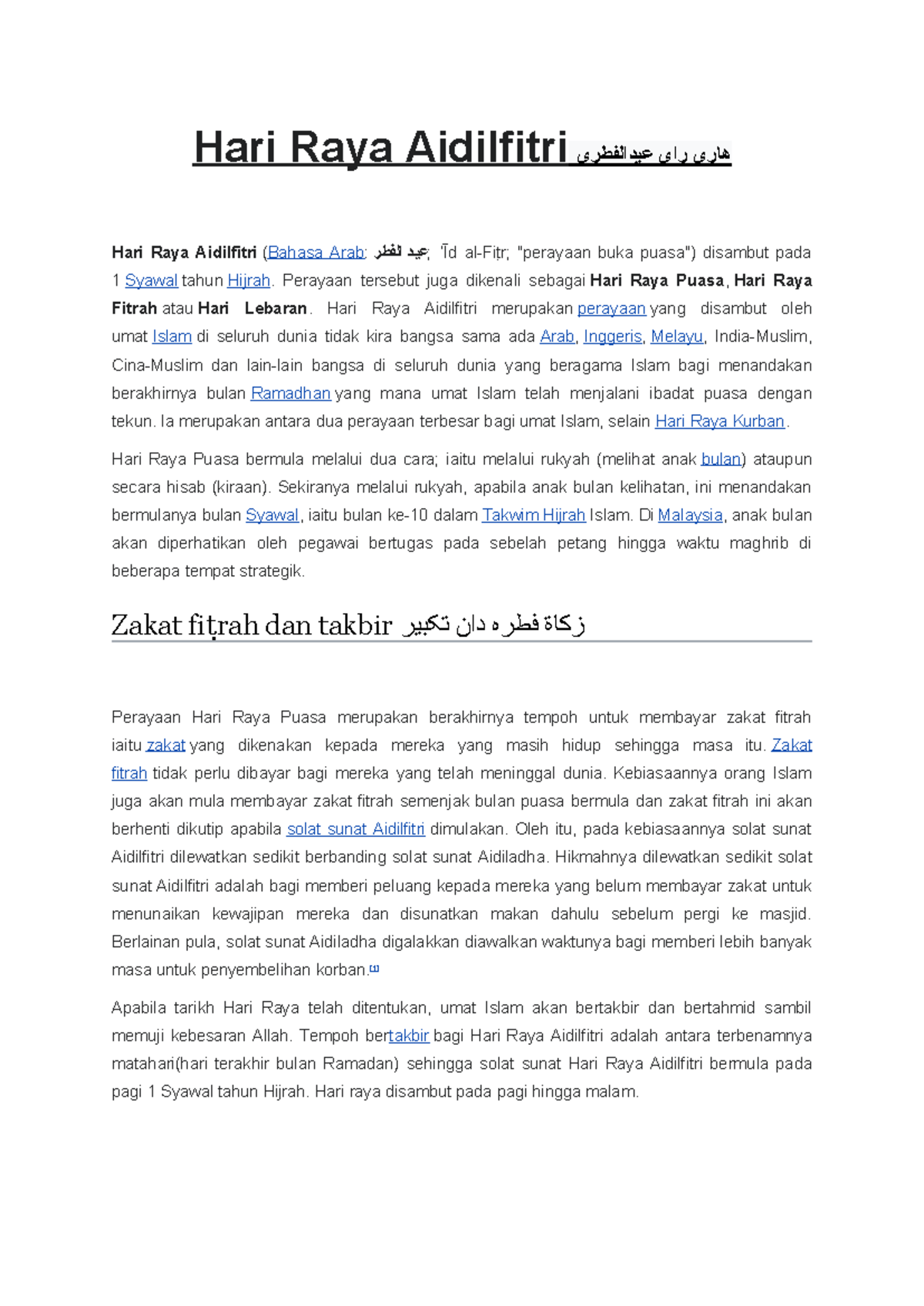 Hari Raya Aidilfitri: Tradisi dan Persiapan di Malaysia - Studocu