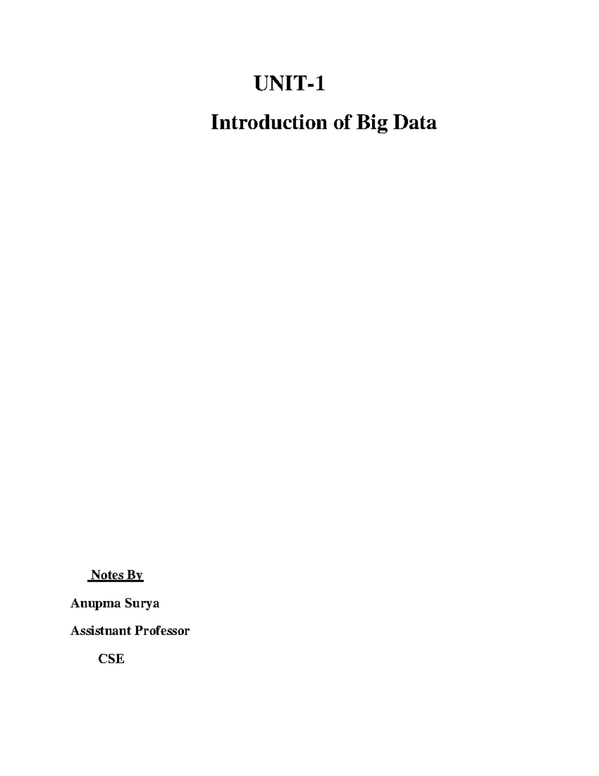 AKTU CSE Big Data Unit 1 Comprehensive Notes - Studocu