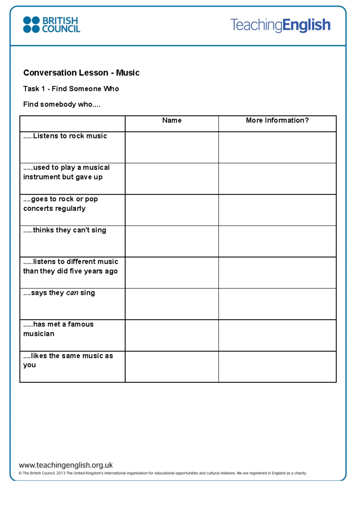 B1+ Conversation Lesson Plan: Engaging Teens Through Music Activities ...