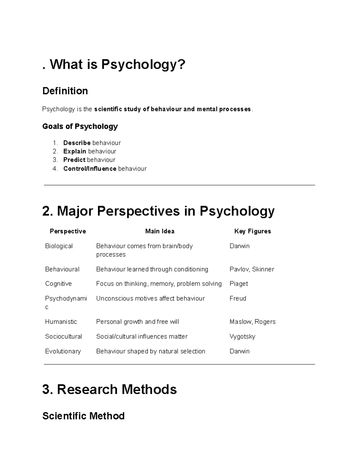 Psychology Notes: Key Concepts and Perspectives in PSY101 - Studocu
