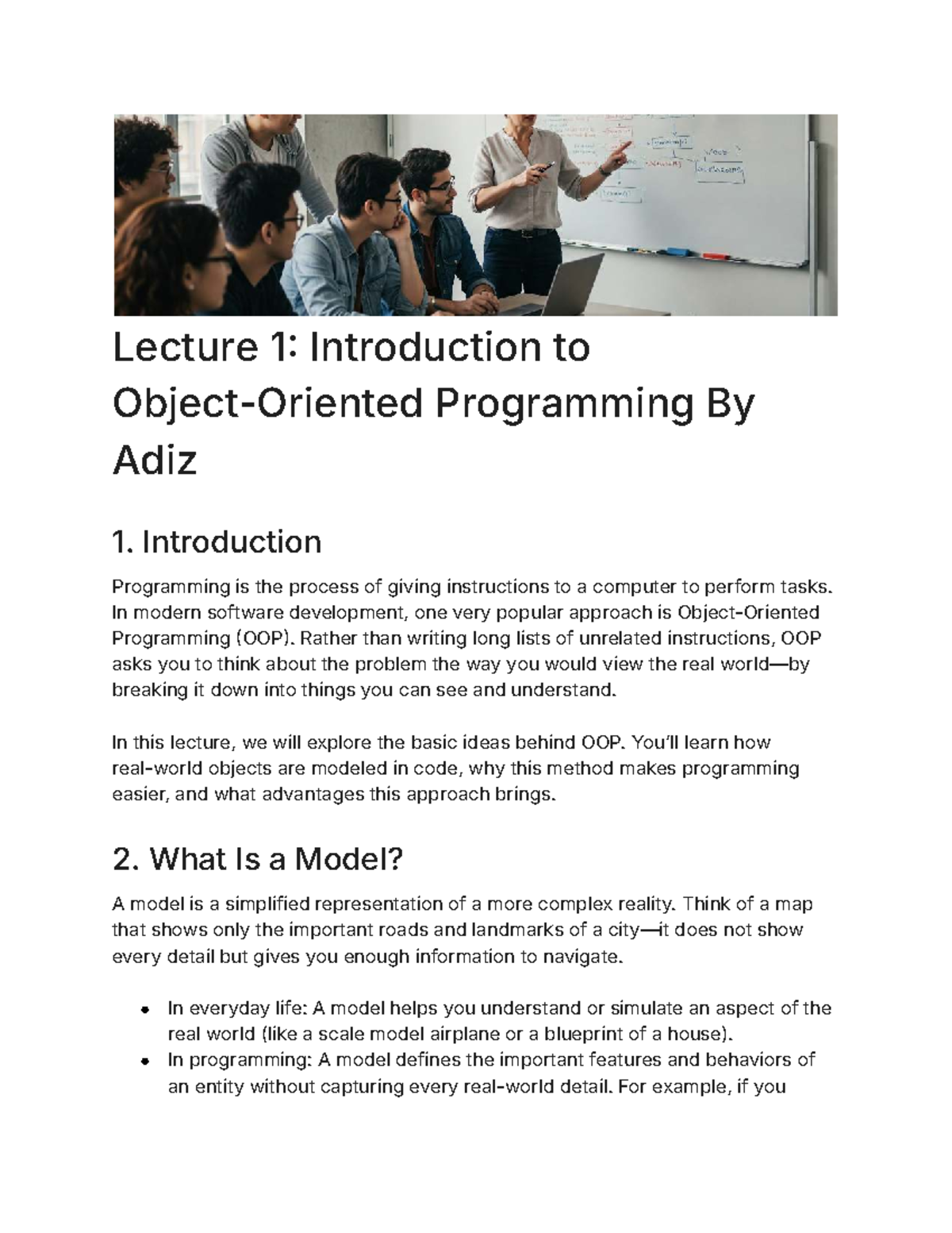 Lecture 1: Intro to Object-Oriented Programming (OOP) - Adiz - Studocu