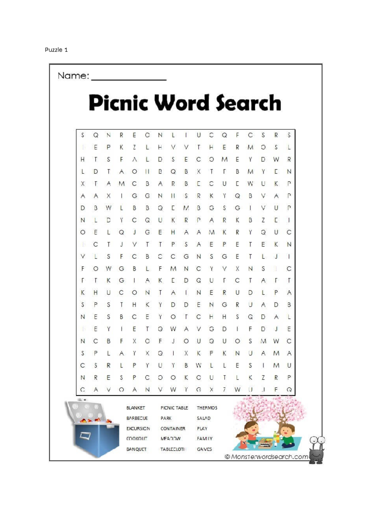 Puzzle 1: Picnic Word Search Activity - Studocu