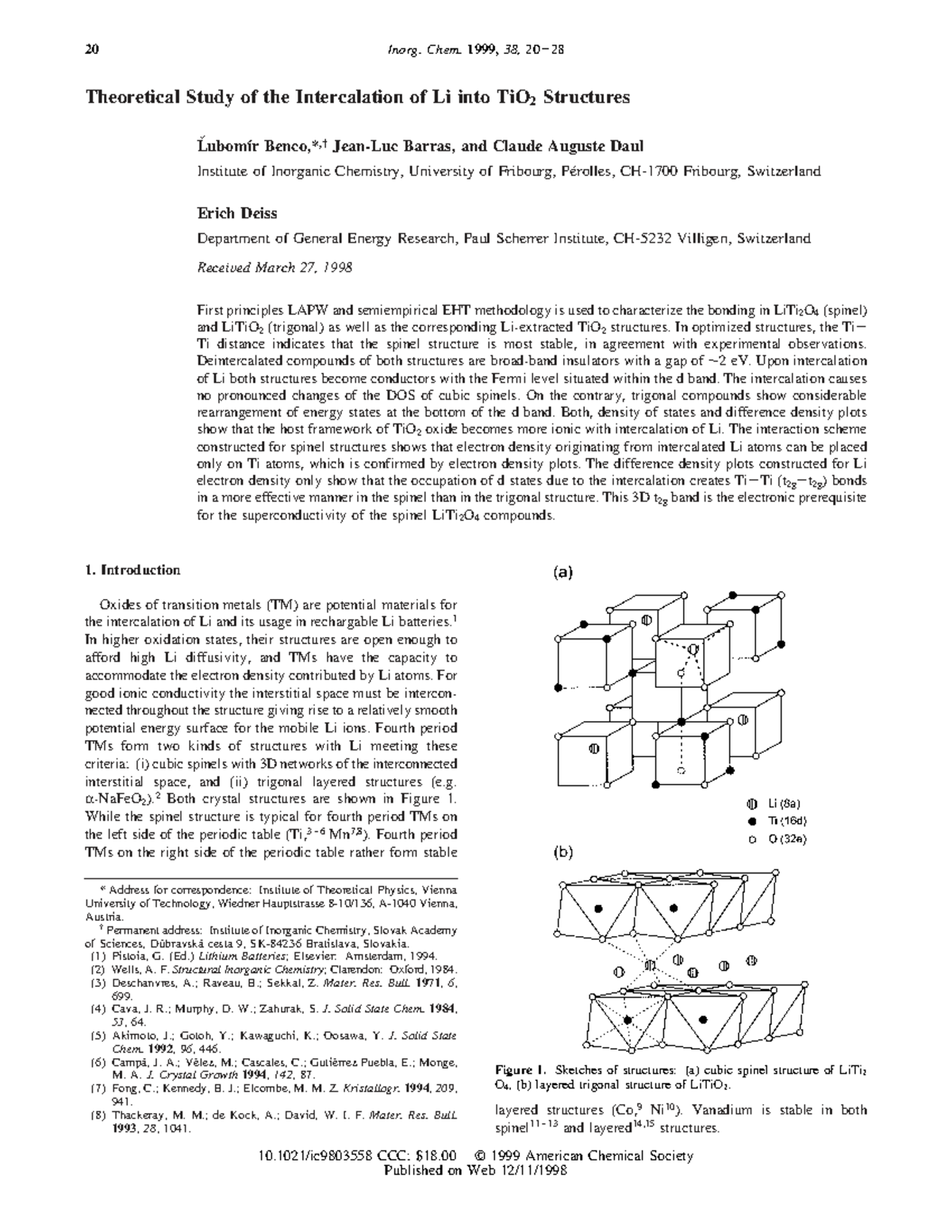 Theoretical Study of Li Intercalation in TiO2 Structures (Inorg. Chem ...