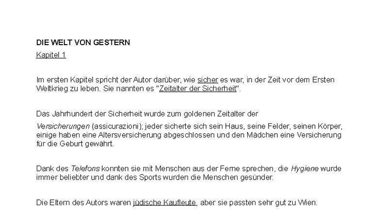 DIE WELT VON GESTERN Kapitel 1: Sicherheit vor dem Ersten Weltkrieg ...