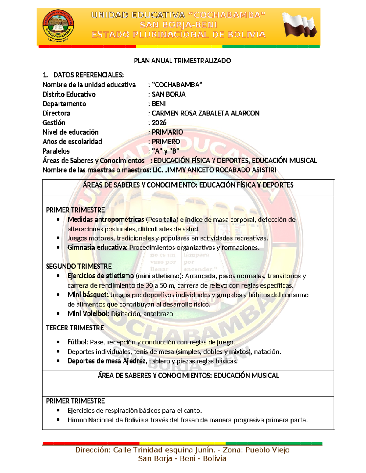 PAT Primaria 1ro, 2do y 5to - Plan Anual 2026 - Studocu