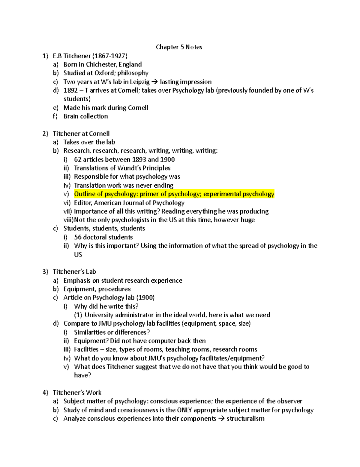 Chapter 5 Notes - Chapter 5 Notes E Titchener (1867-1927) a) Born in ...