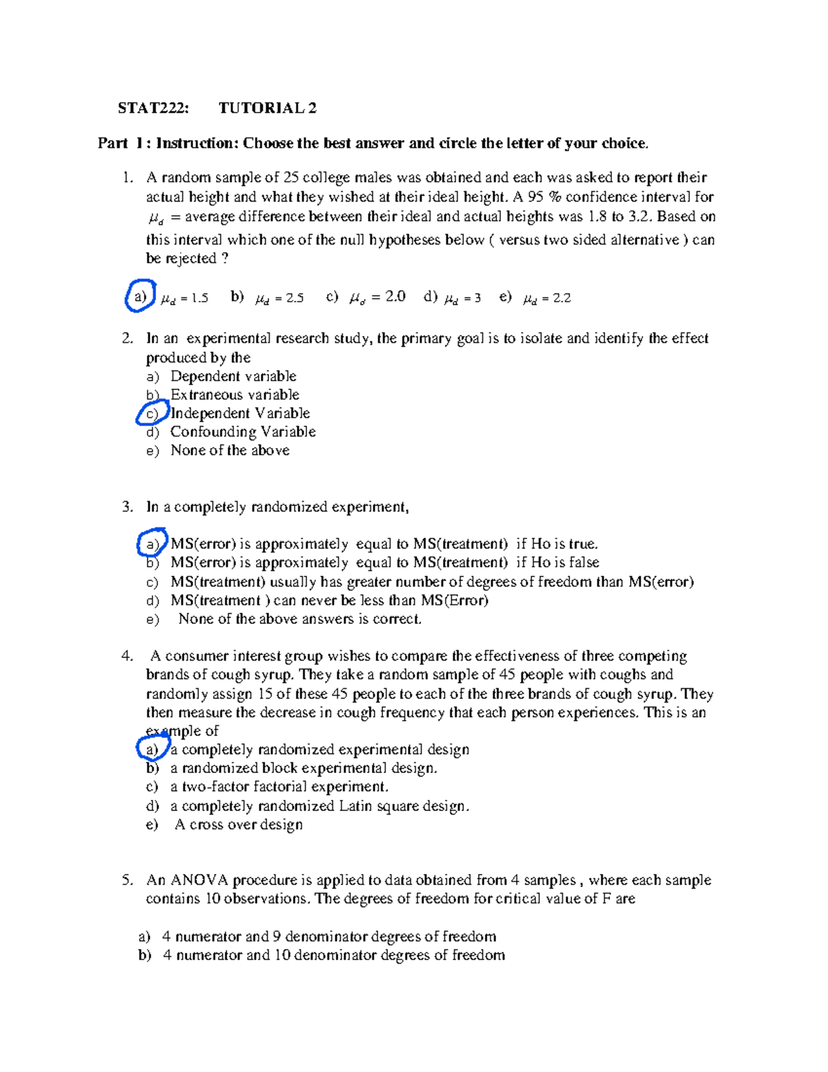 Tutorial 2 - Solutions: Statistical Analysis & Hypothesis Testing - Studocu