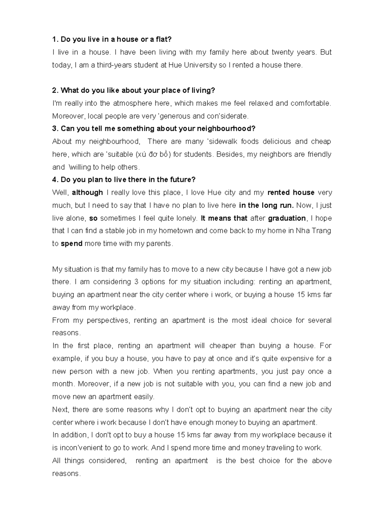House Living Choices: Renting vs. Buying - English Essay Notes - Studocu