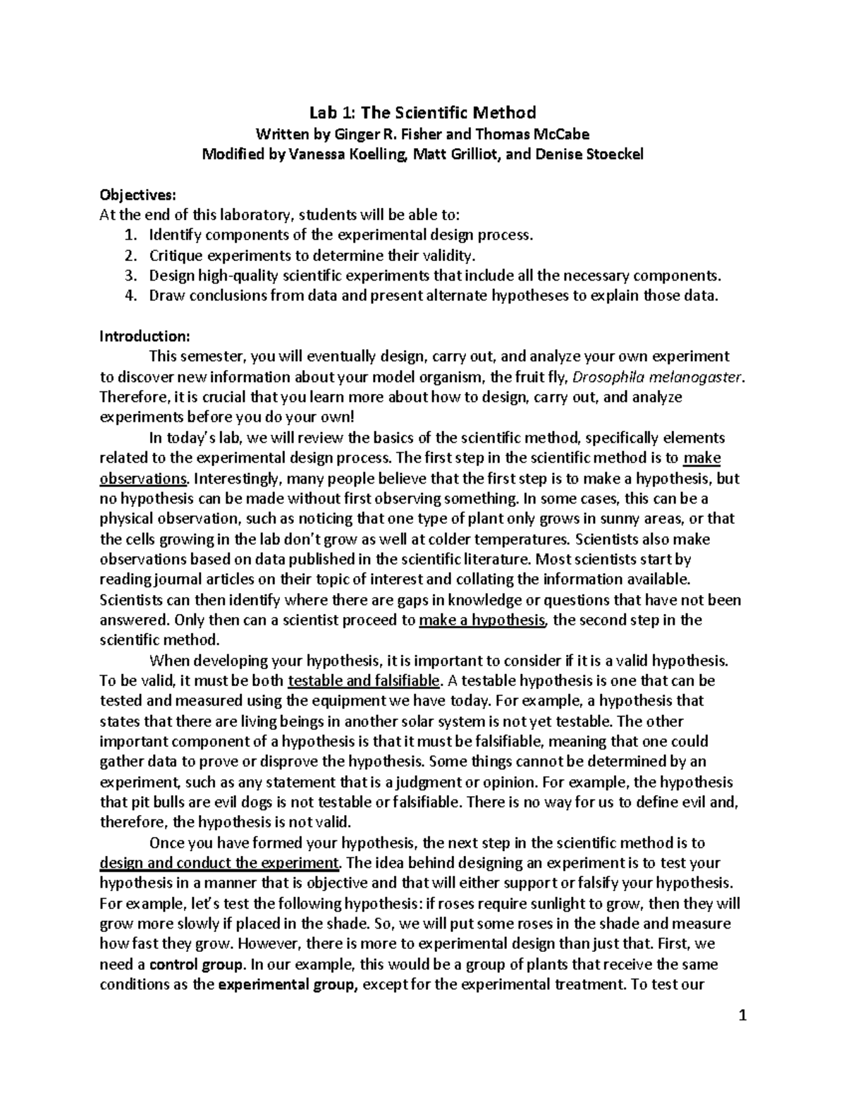 Lab 1-The Scientific Method - Lab 1: The Scientific Method Written by ...