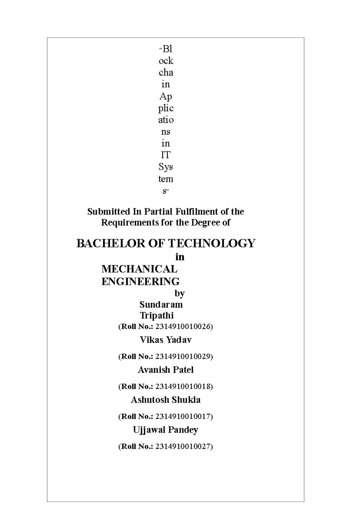 Blockchain Applications in IT Systems - B.Tech in Mechanical Engg - Studocu