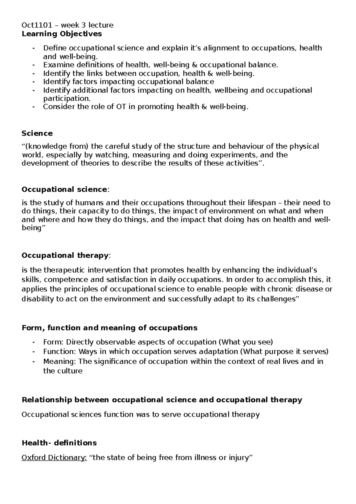 Oct1101 Week 3 Lecture: Occupational Science & Health Promotion ...
