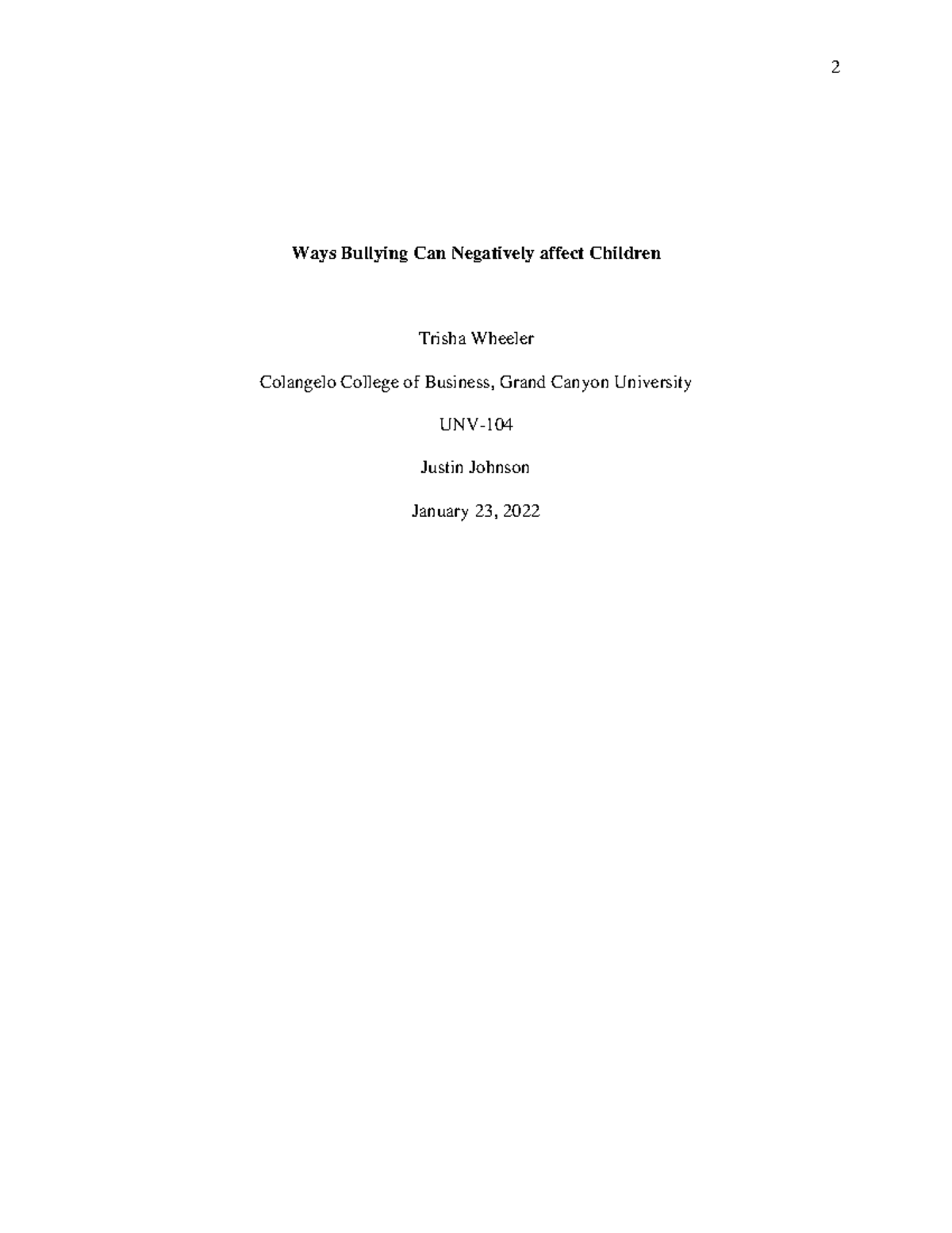 Expository Essay on Bullying's Negative Effects on Kids - UNV104 Week 5 ...