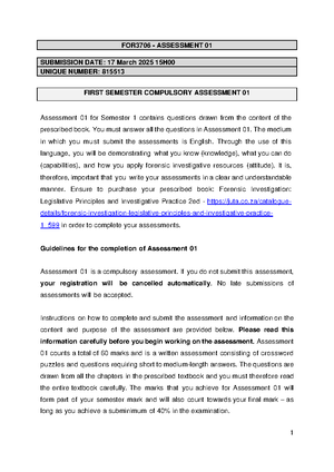 FOR3705 Assessment 01 Semester 01 - ADVANCED FORENSIC CRIME ...