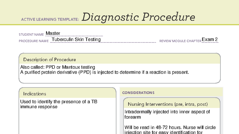 ACTIVE LEARNING TEMPLATE: Tuberculin Skin Testing (PPD) Review - Studocu