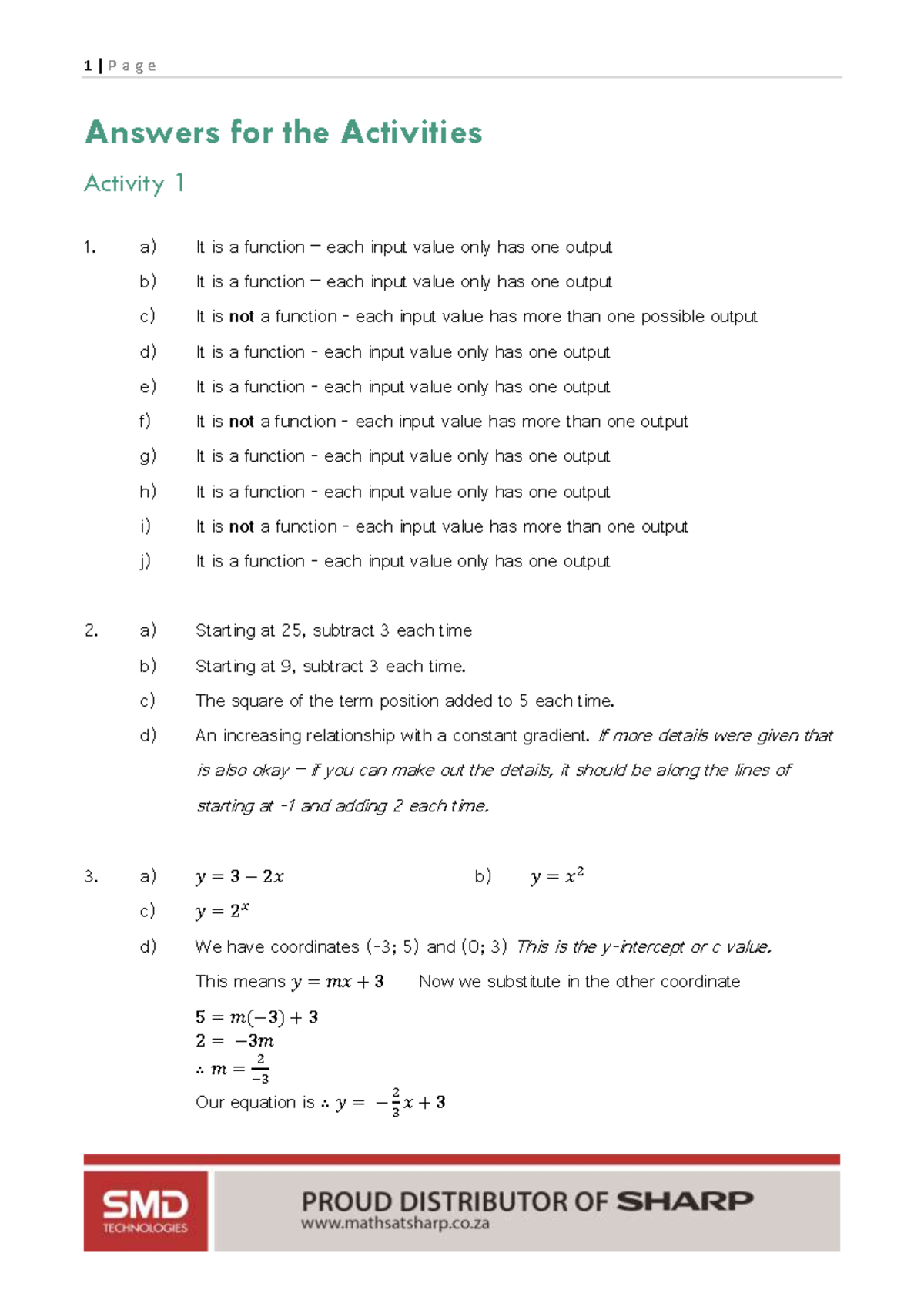 Grade 10 Functions & Graphs: Answers to Activities - Studocu