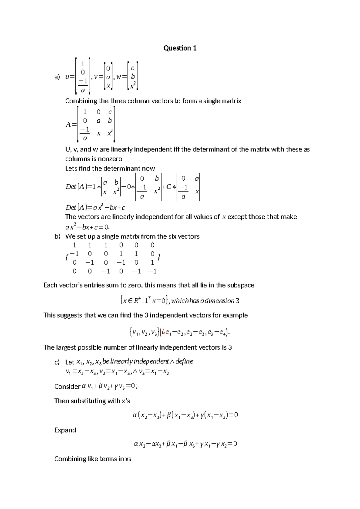 Questions 1-6 - Linear Algebra and Reflection Principles - Studocu