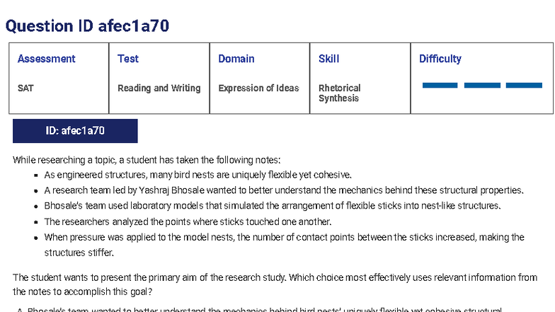 Expression of Ideas - SAT Reading & Writing Assessment Test Questions ...