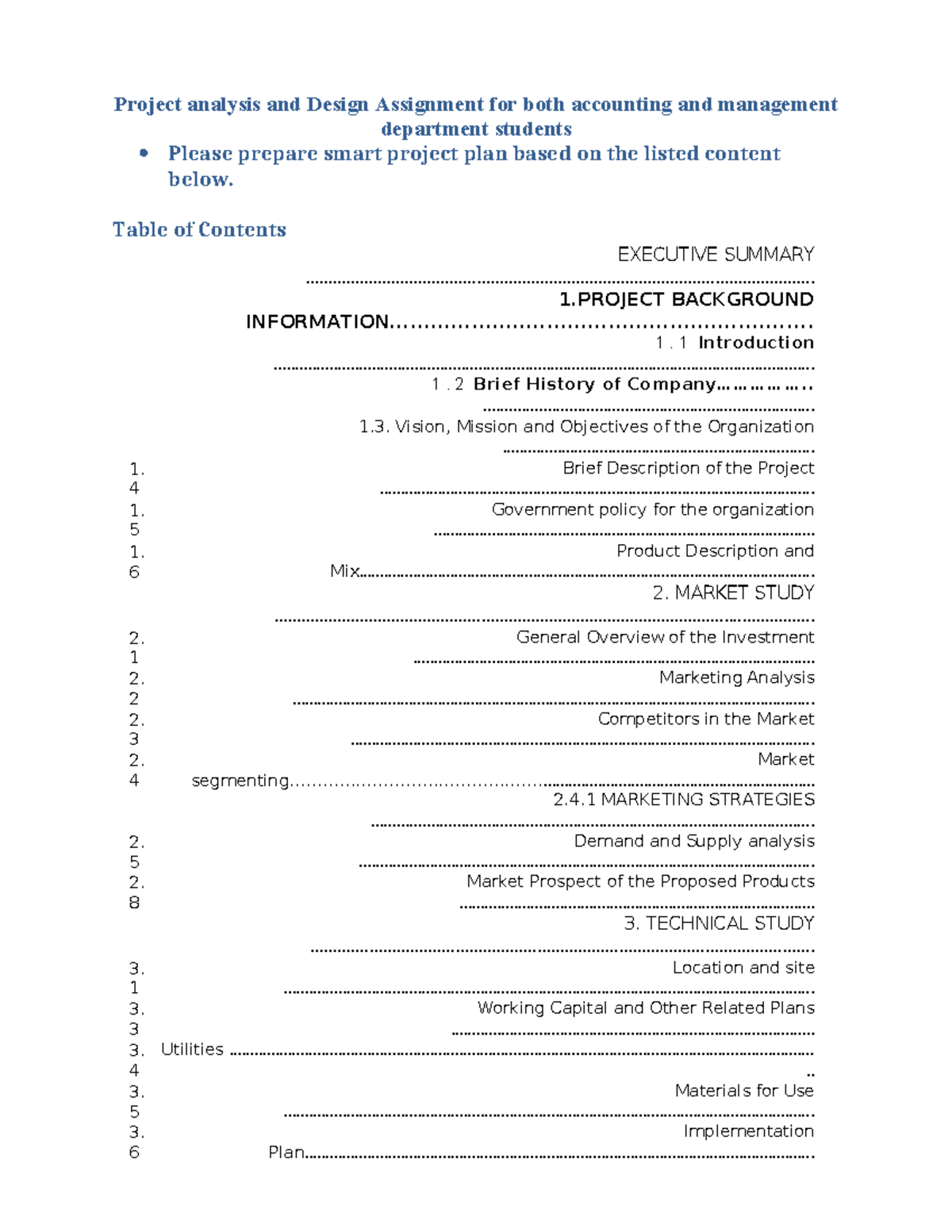 Project Analysis & Design Assignment for ACC & MGT Students - Studocu