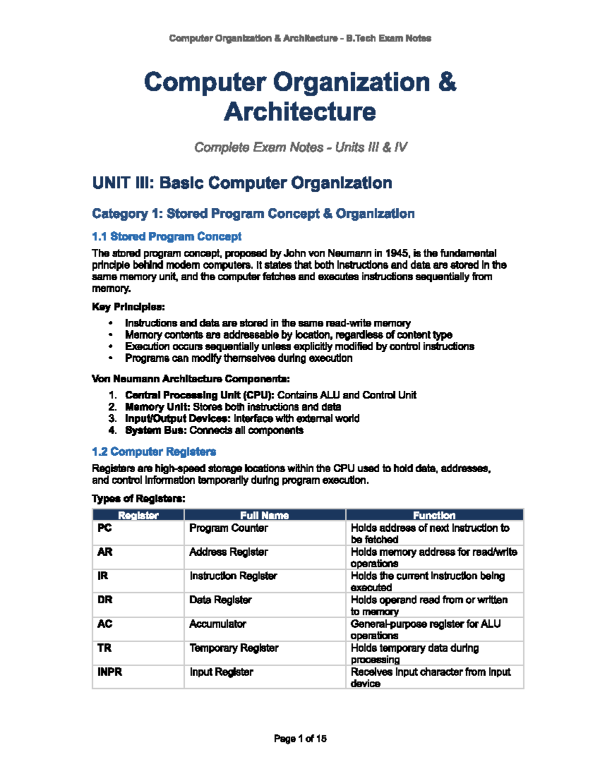 B.Tech Computer Organization Architecture Exam Notes - Units III & IV ...