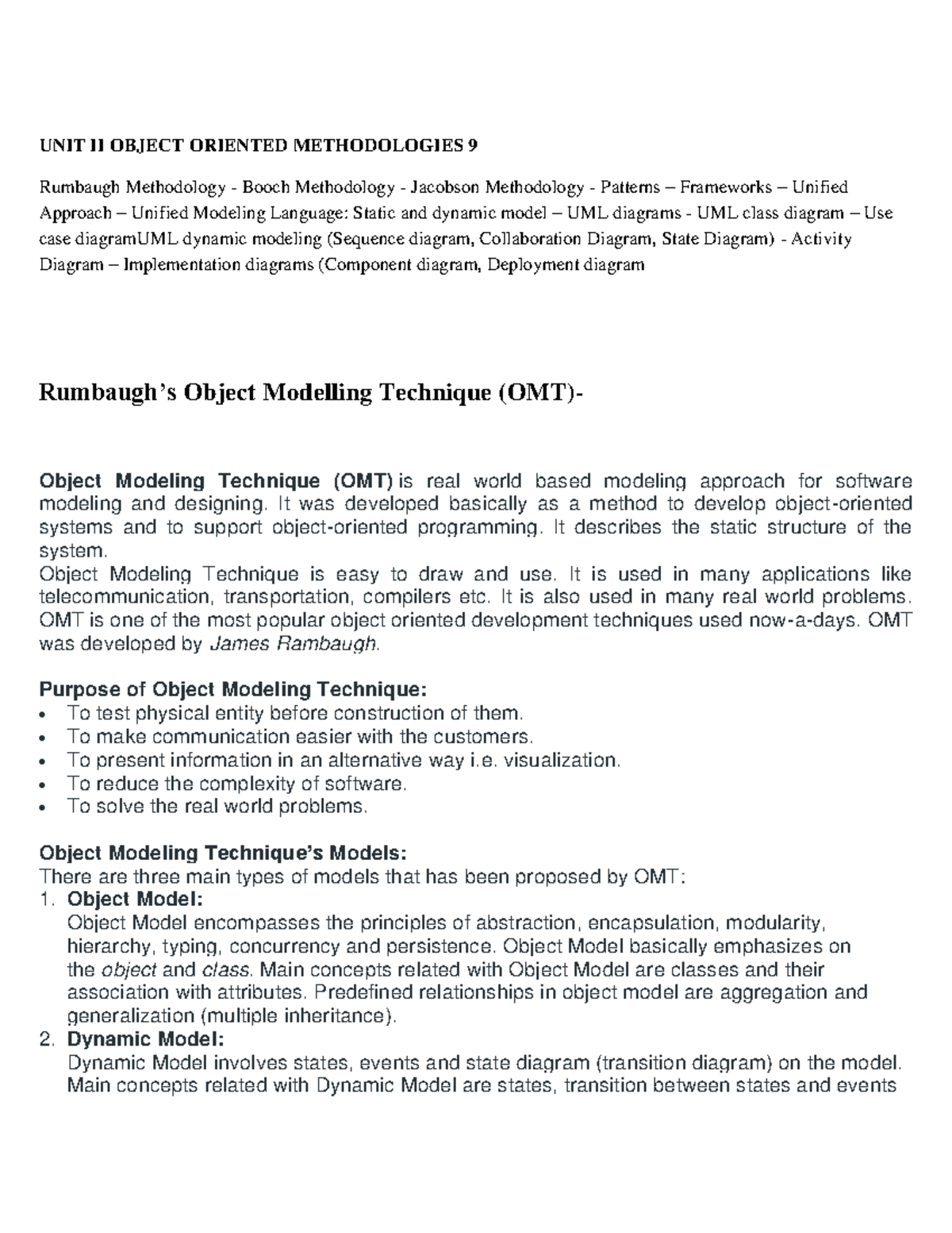 UNIT II OOAD: Object Oriented Methodologies Overview & Applications ...