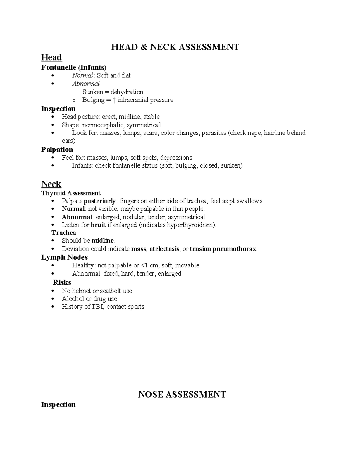 HA1 Week 4: Comprehensive Head and Neck Assessment Notes - Studocu