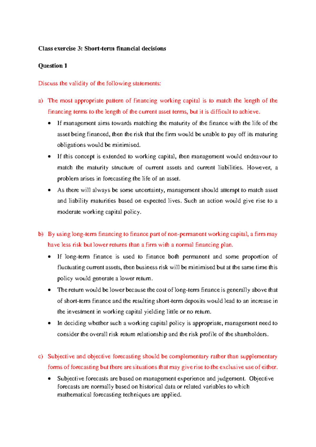 FIN 301 - Class Exercise 3 Solutions: Financial Decision-Making ...