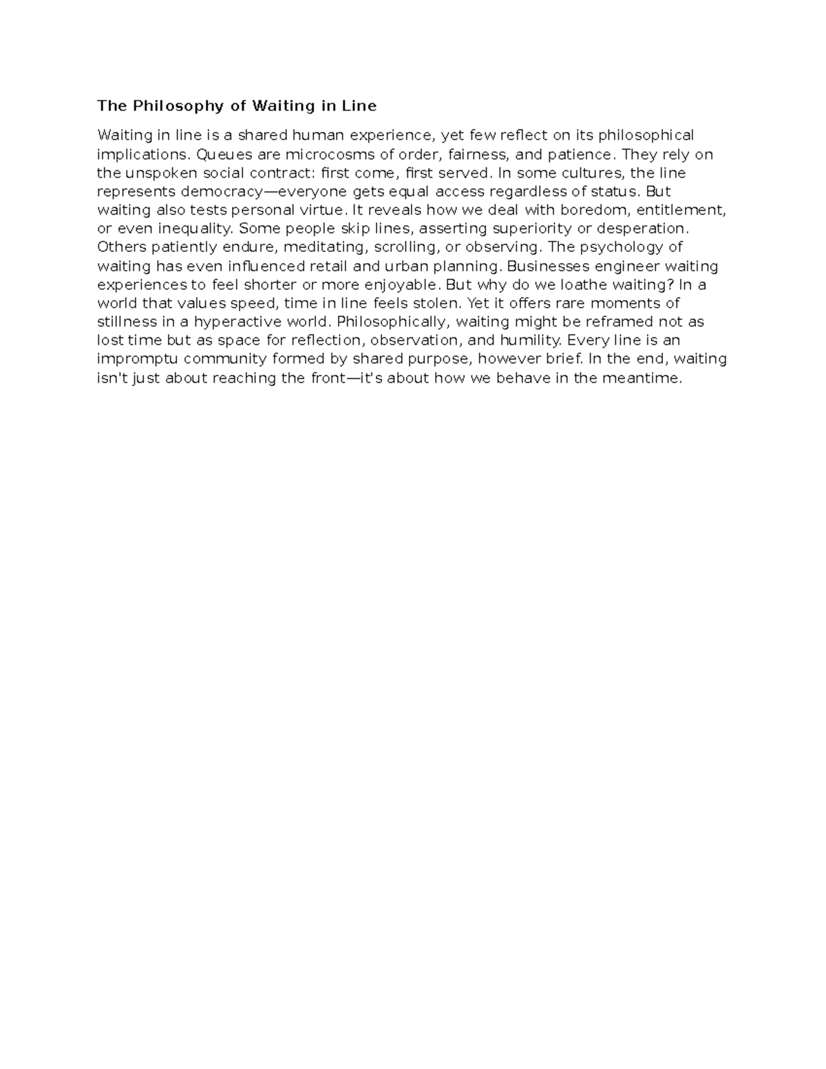 The Philosophy of Waiting in Line - The Philosophy of Waiting in Line ...