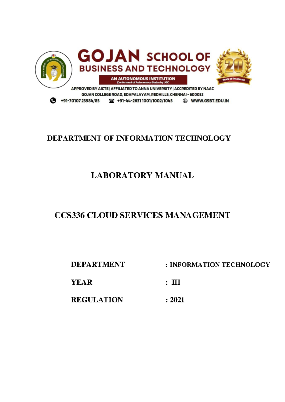 Cloud Services Management Laboratory Manual CCS336 - Studocu