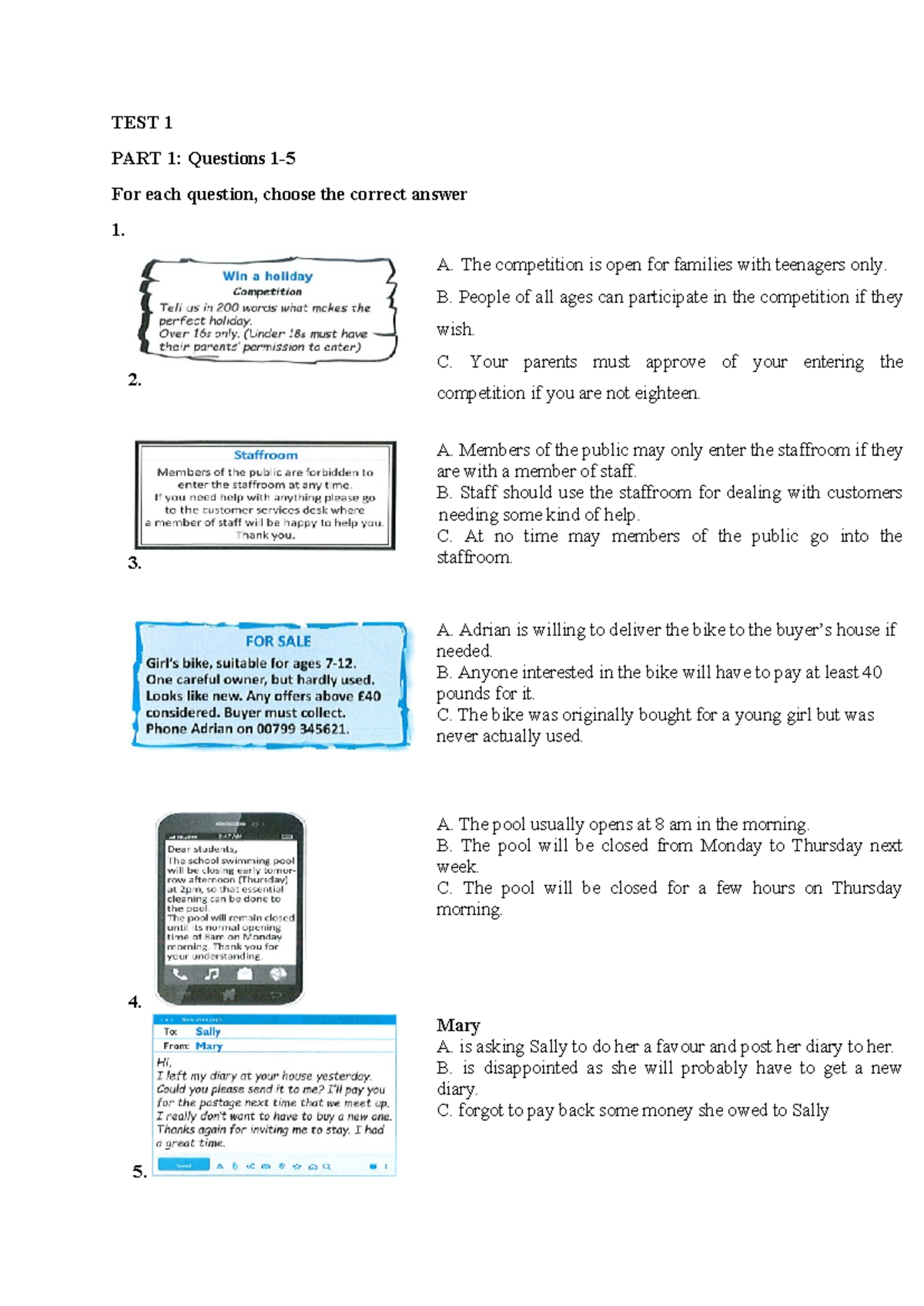 TEST 1-9: Reading Comprehension Questions - Trường Đại học Thủ đô Hà ...