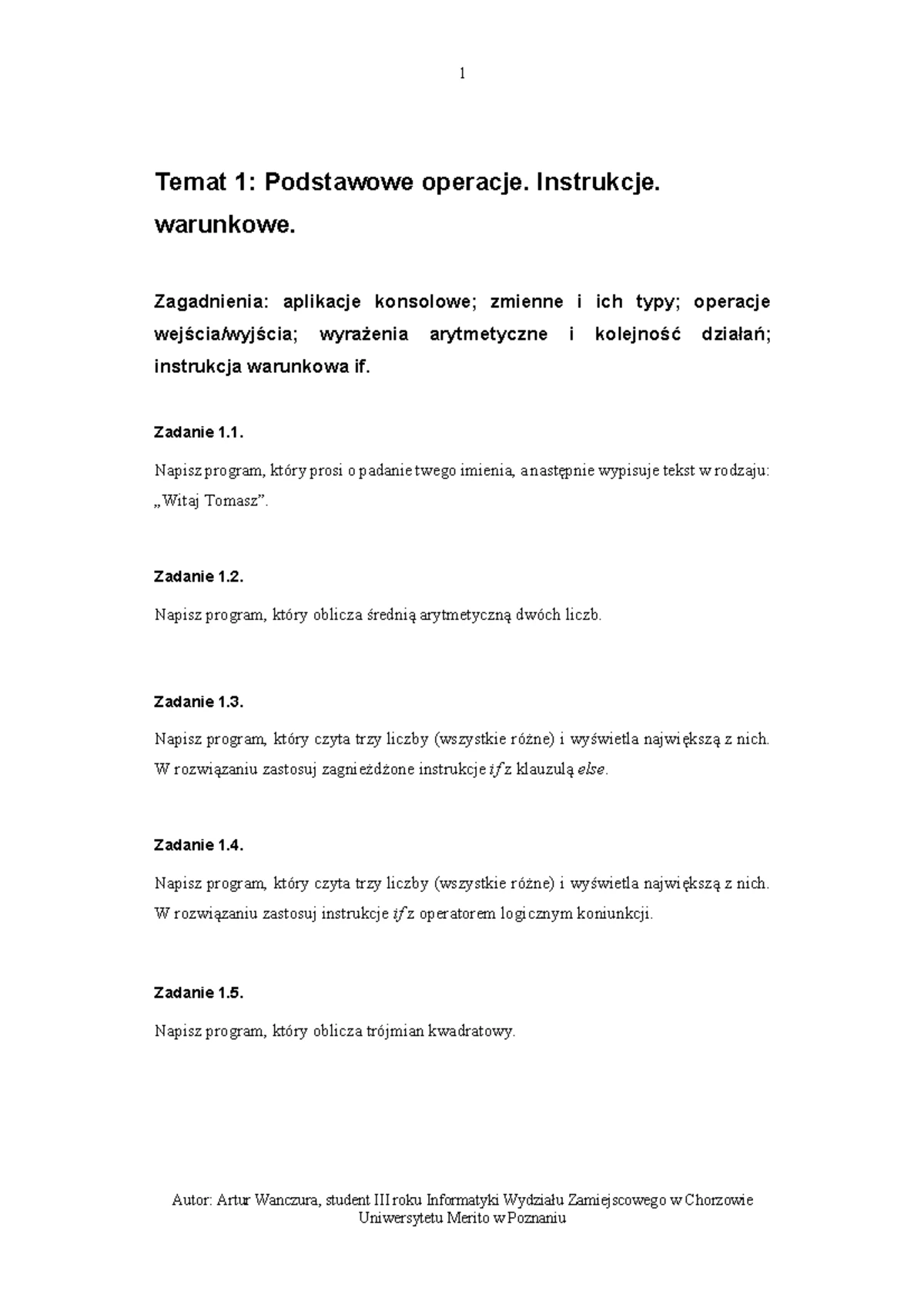 Ćwiczenia z Pythona: Zadania i Programowanie w Ćwiczeniach 1-2 - Studocu