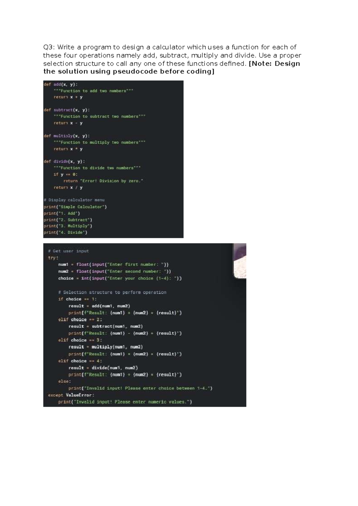 Python Revision: Calculator & Program Design (Q3-Q7) - Studocu