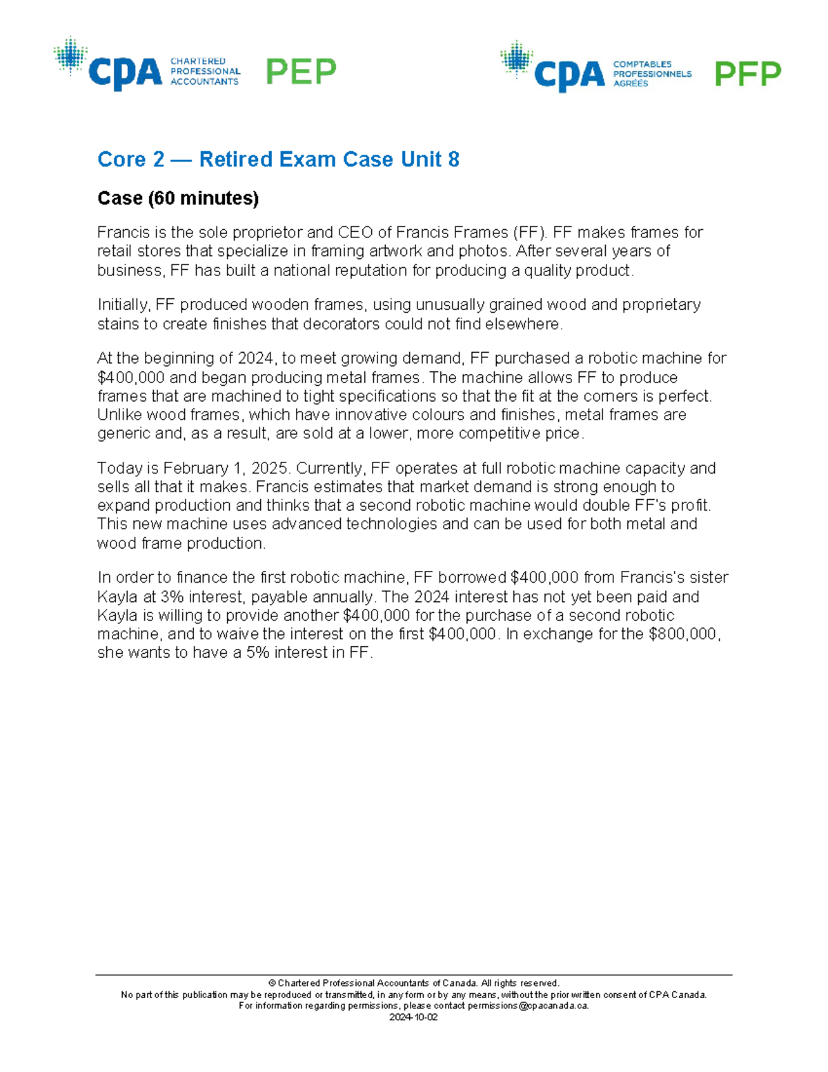 CO2-2501E-U08REC - Core 2 Retired Exam Case Study on Francis Frames ...