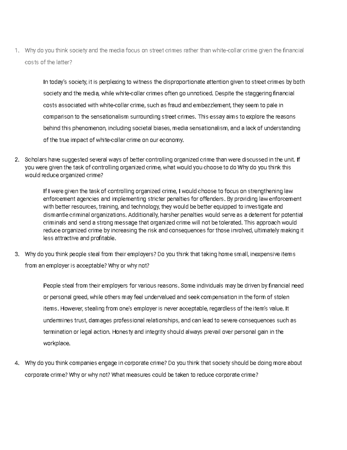 Unit 5 Critical Thinking Questions - Why do you think society and the ...