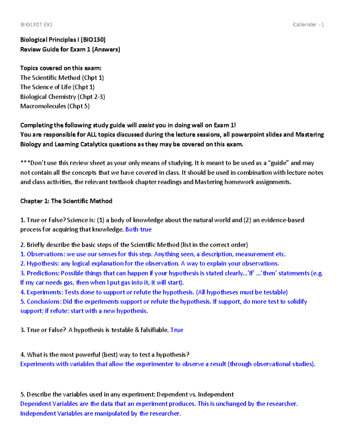 BIO130T Final Exam Review Guide: Key Concepts in Biological Principles I - Studocu