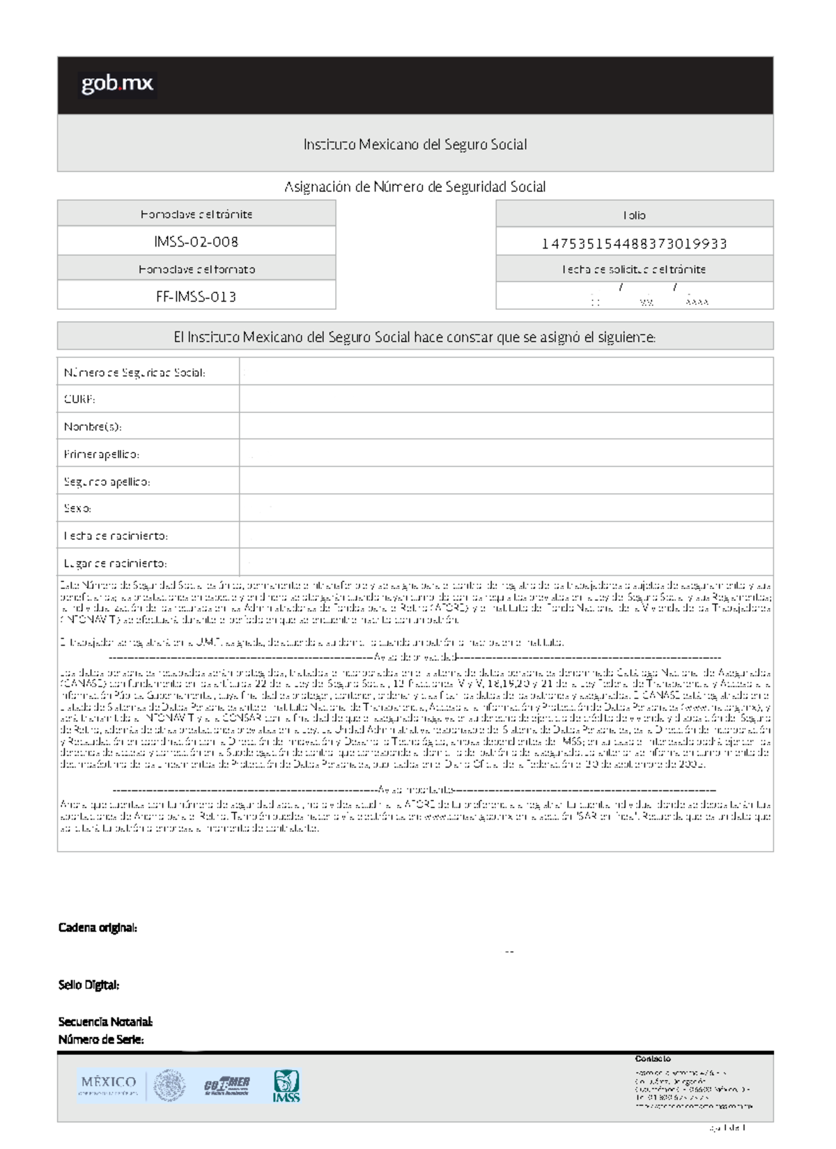 Comprobante NSS - plantilla de un NSS - Instituto Mexicano del Seguro ...