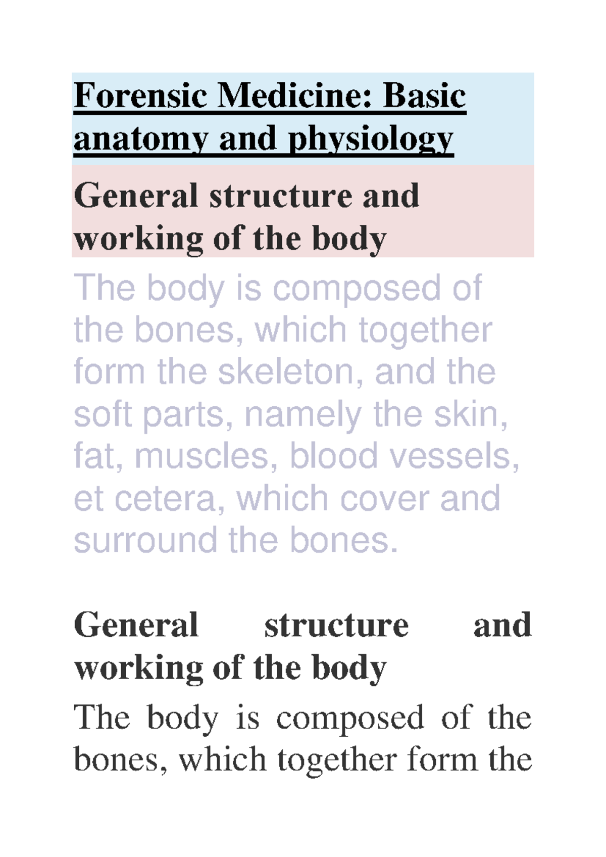 Forensic Medicine: Basic Anatomy & Physiology Overview - Studocu