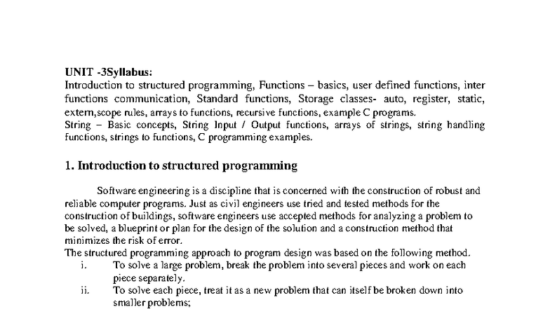 CP3 - Introduction to Structured Programming and Functions in C - Studocu