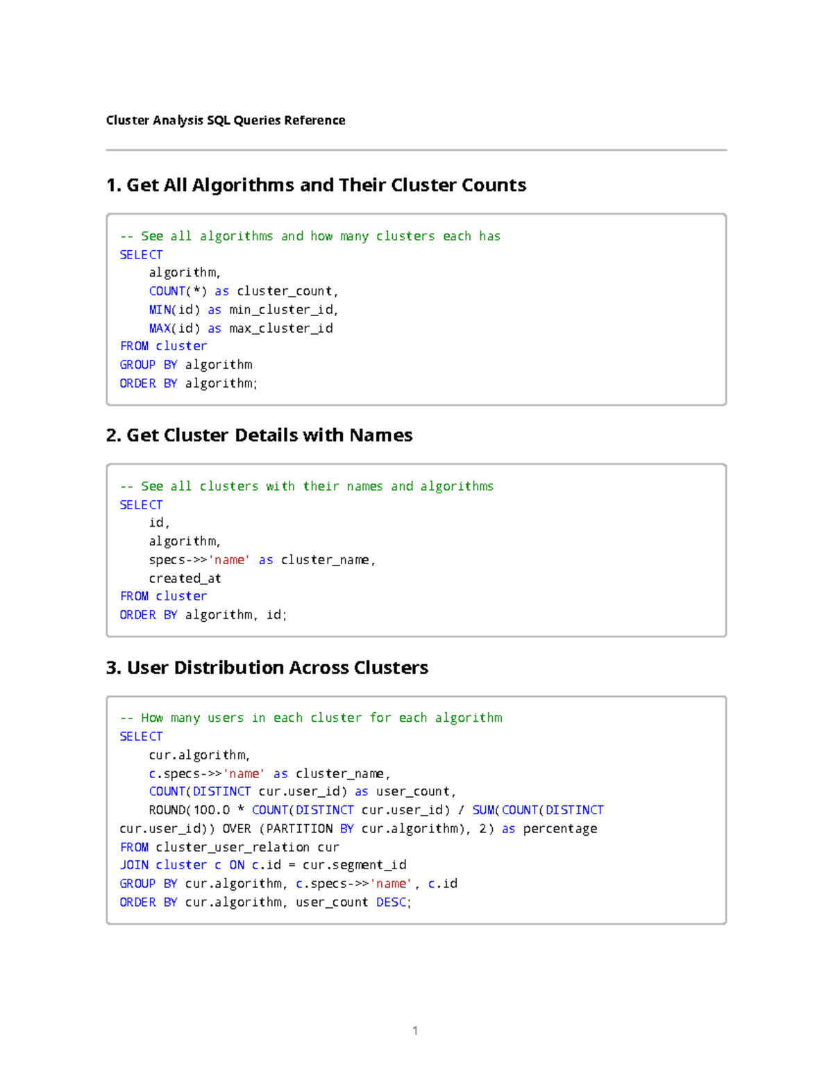 Cluster Analysis SQL Queries Reference Guide - Studocu