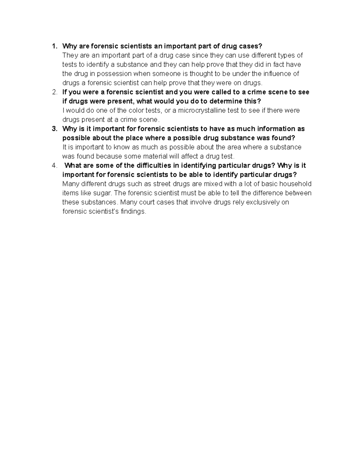 Critical Thinking Unit 1: Forensic Science in Drug Cases Analysis - Studocu