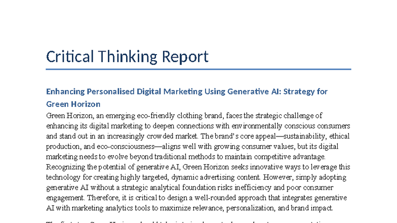 Critical Thinking Report: Enhancing Digital Marketing with Generative ...