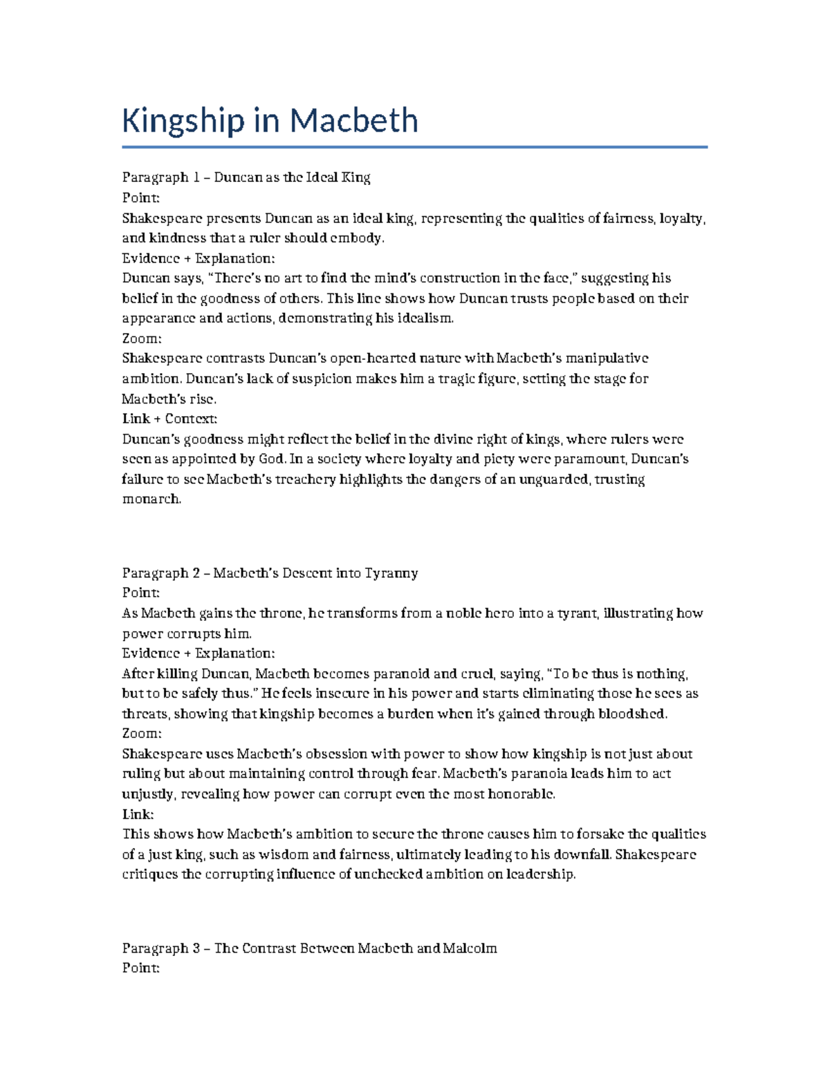 Kingship in Macbeth: Analyzing Duncan's Idealism and Macbeth's Tyranny ...