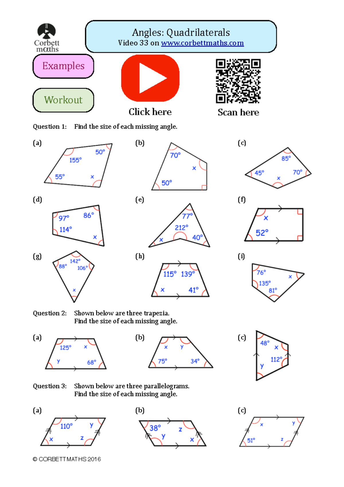 Angles in Quadrilaterals: Video 33 - Missing Angles Questions - Studocu