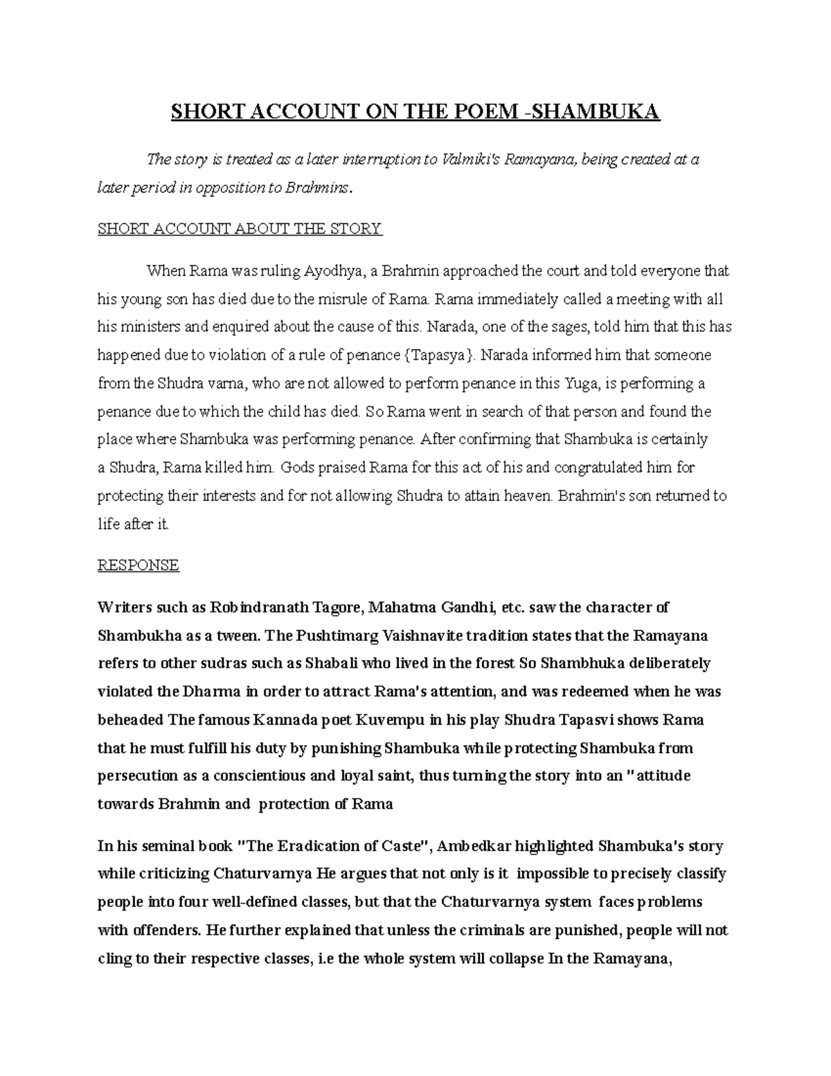 Analysis of Shambuka's Poem and Its Cultural Significance - Studocu