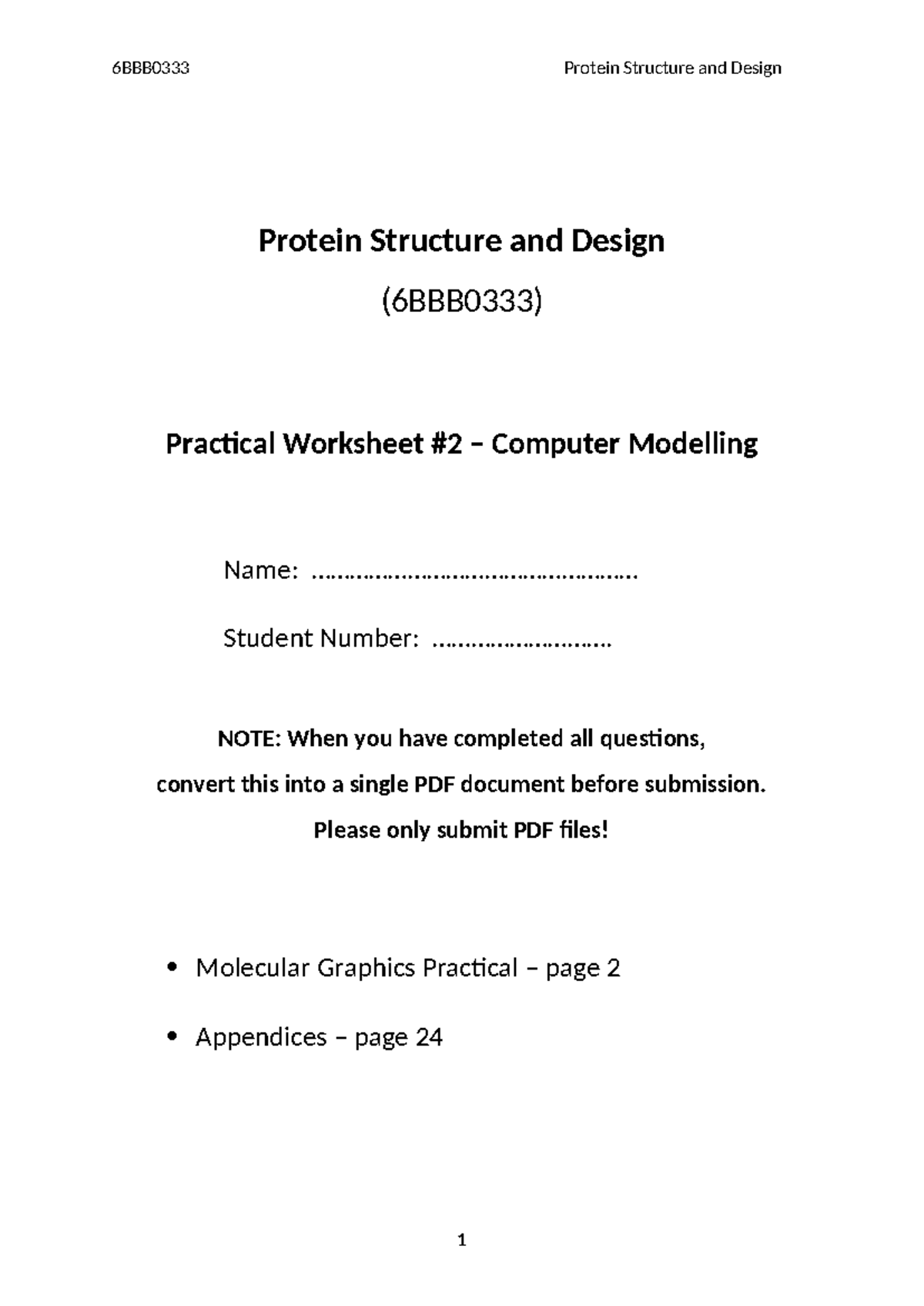 Practical Worksheet 2: Protein Structure & Design (6BBB0333) - 2024 ...