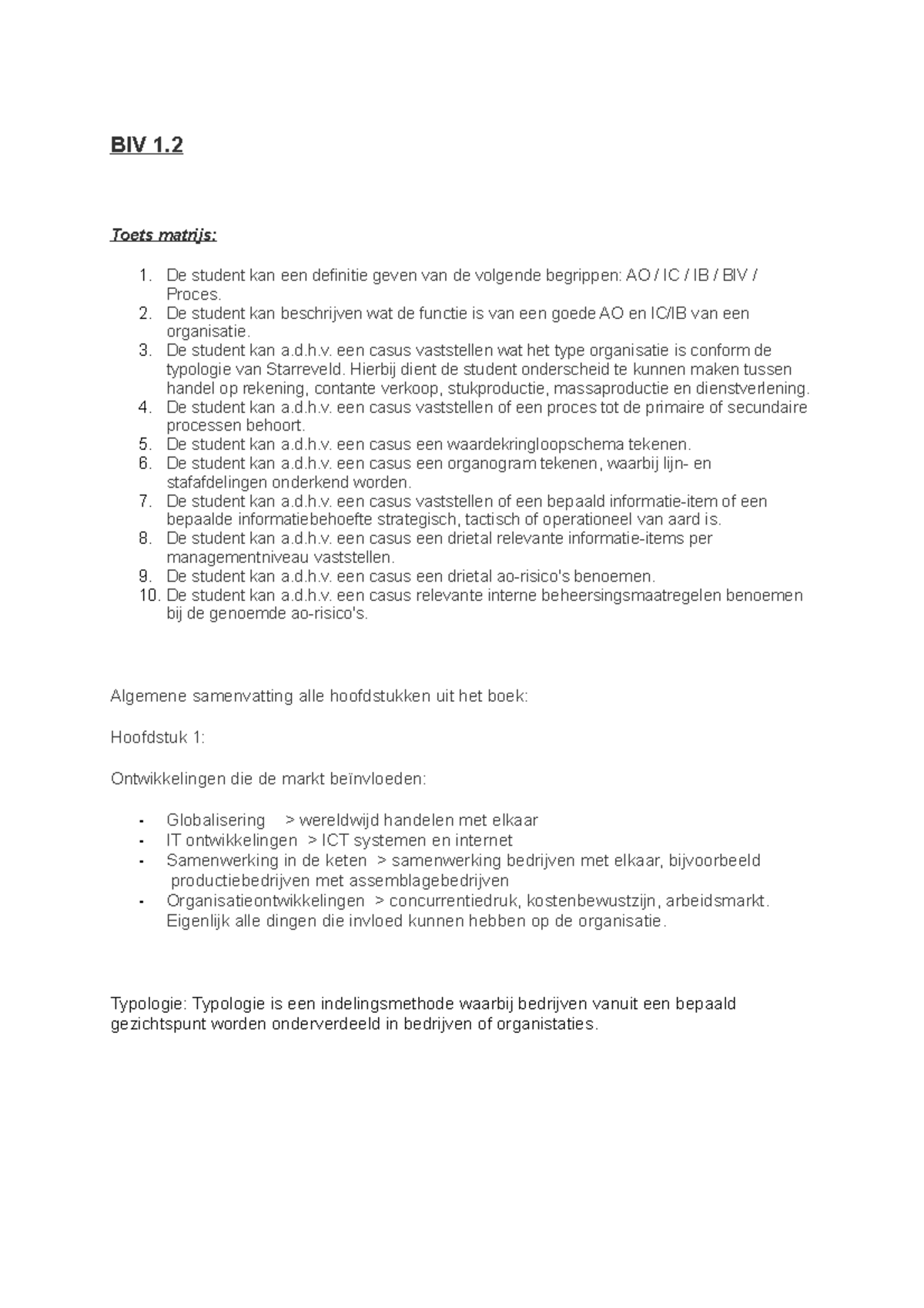 Biv - Samenvatting Bestuurlijke informatievoorziening 1.2 - BIV 1 ...