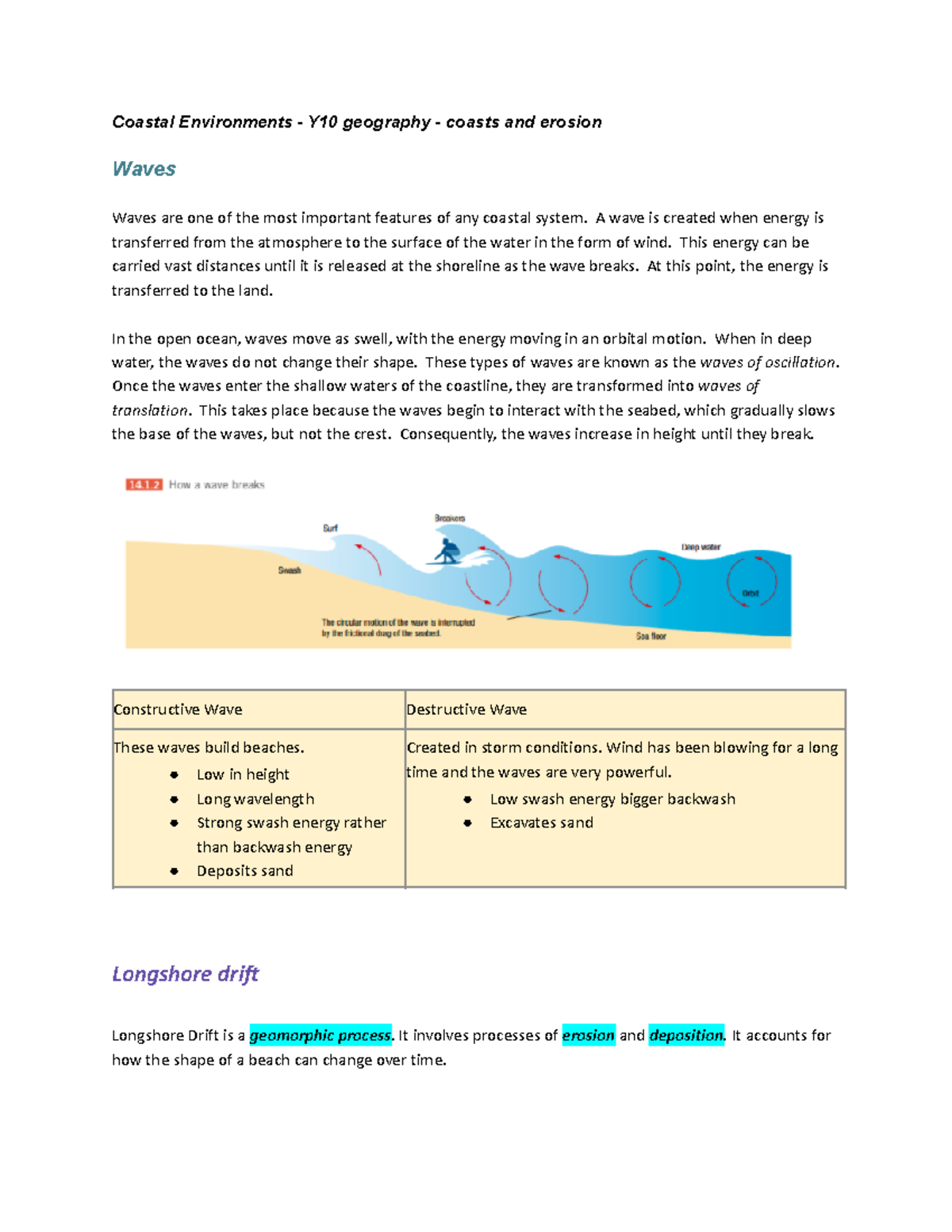 Coastal Environments Notes - Y10 Geography: Coasts & Erosion Explained ...