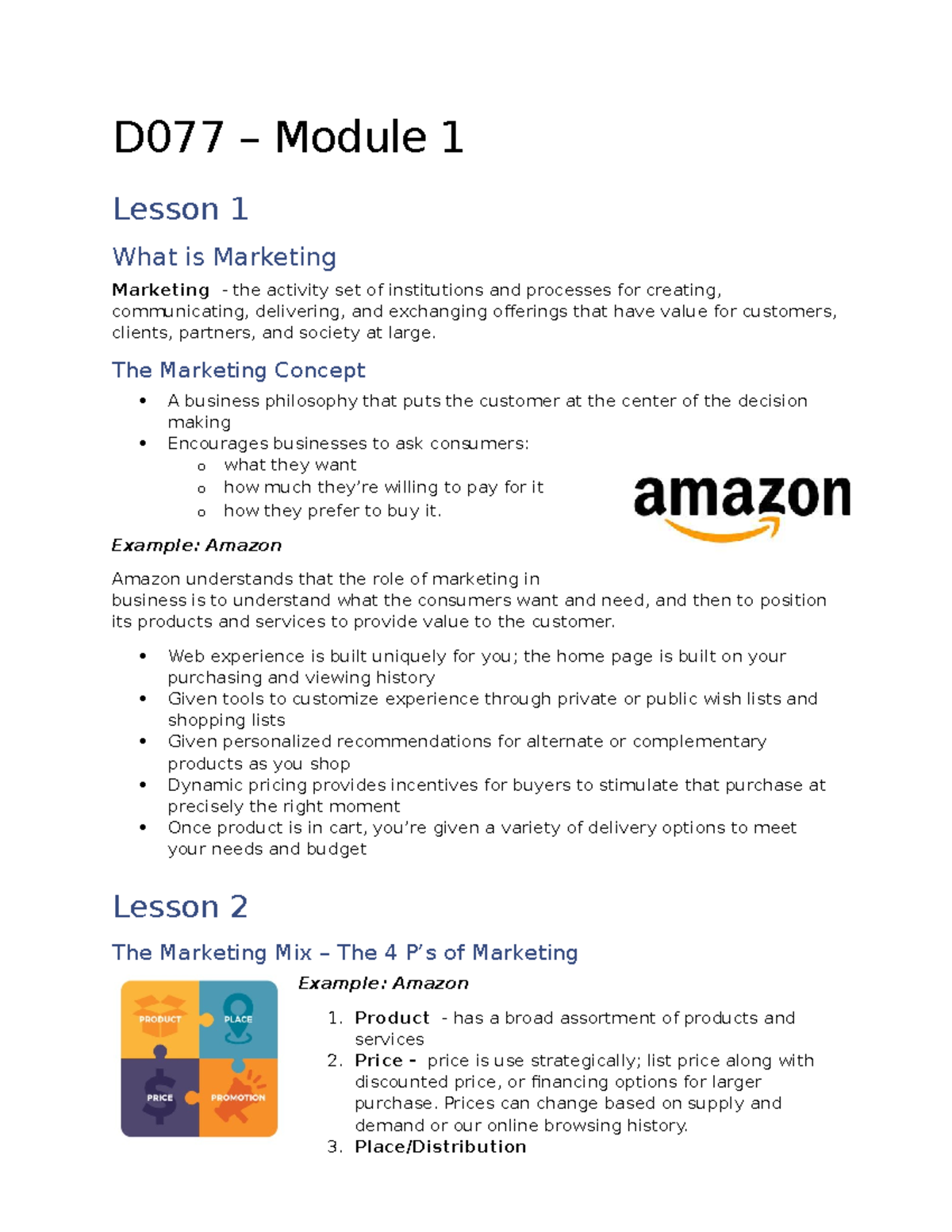 D077 Module 1 Marketing Concepts and Strategies Study Guide - Studocu