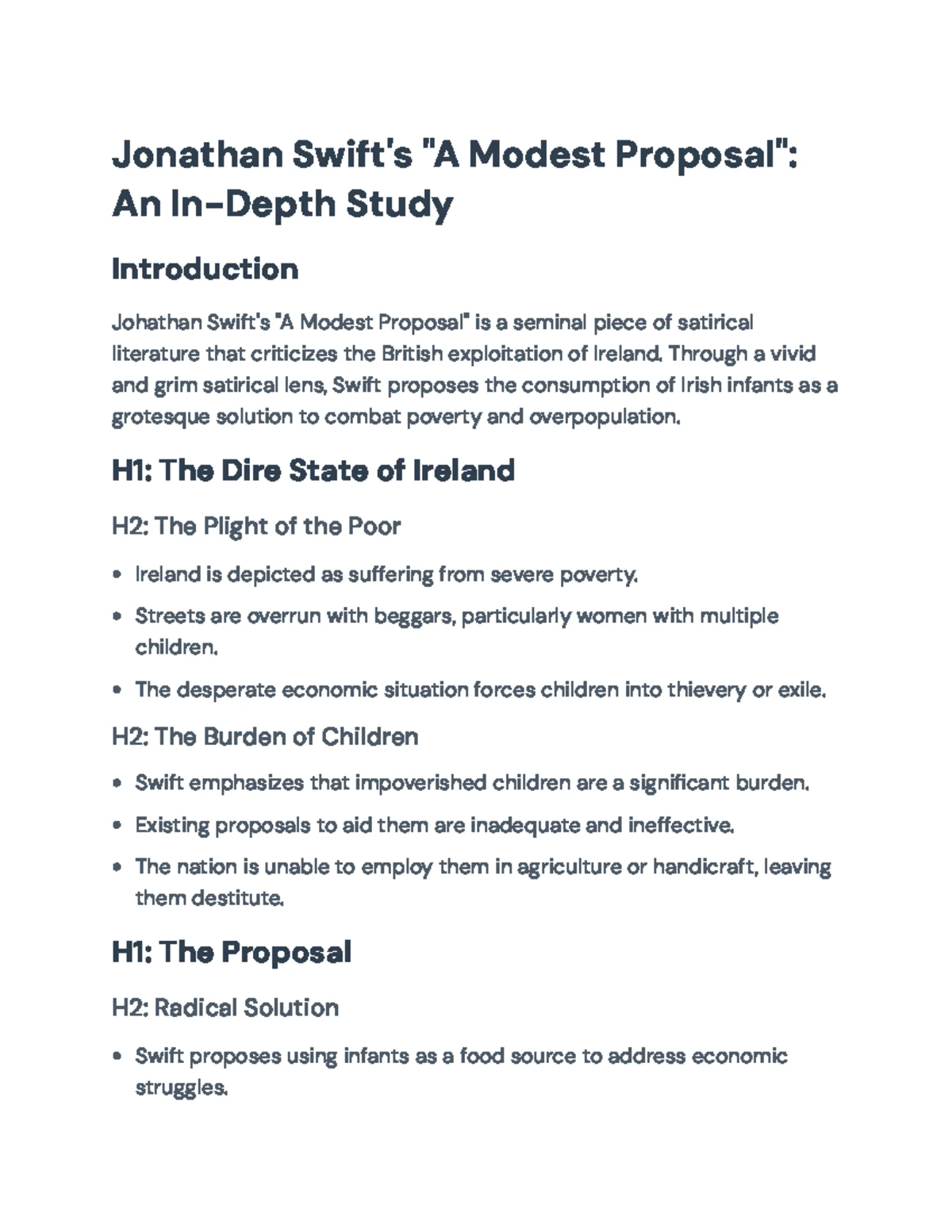 A Comprehensive Study of Swift's "A Modest Proposal" Analysis - Studocu