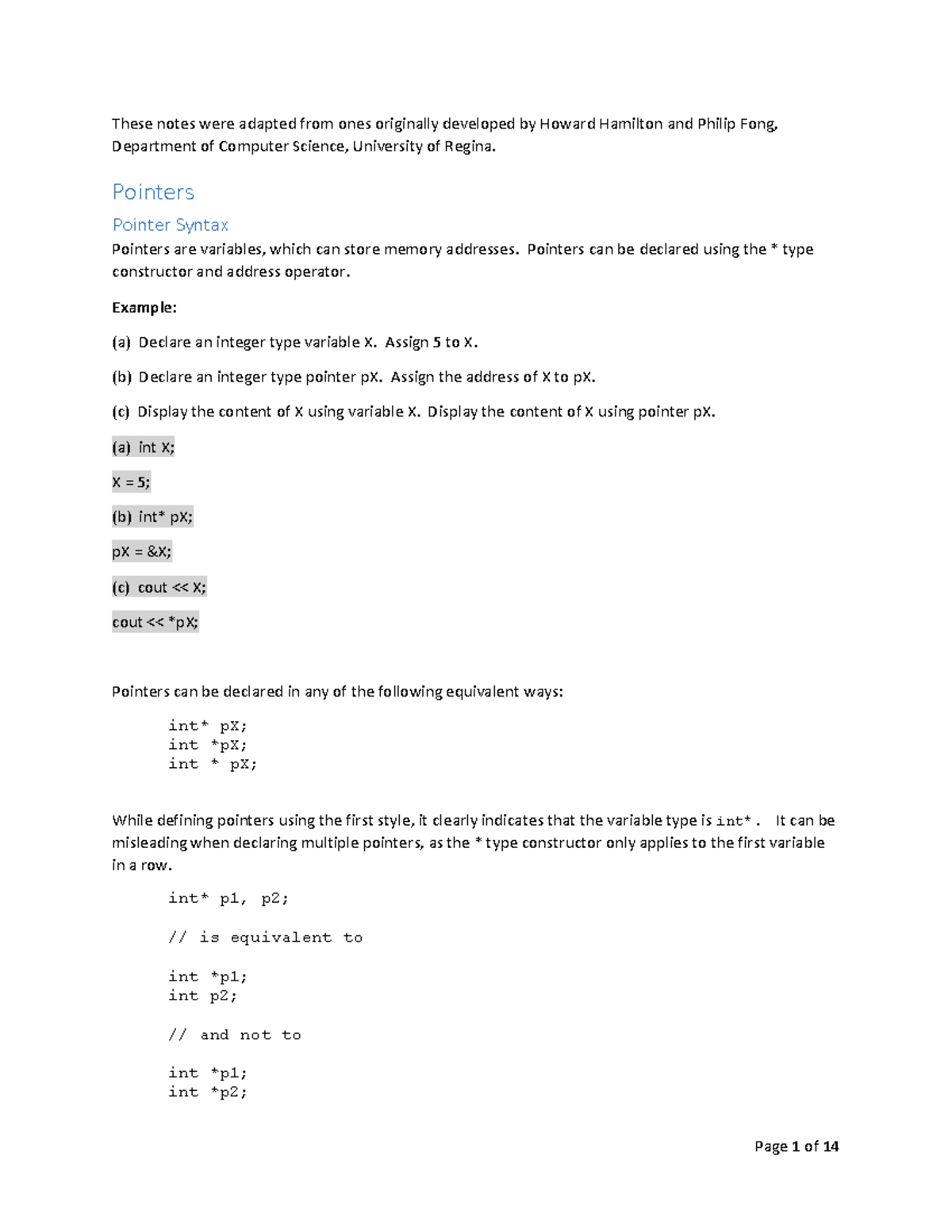 6 Pointer, Linked List, DMM - These notes were adapted from ones ...
